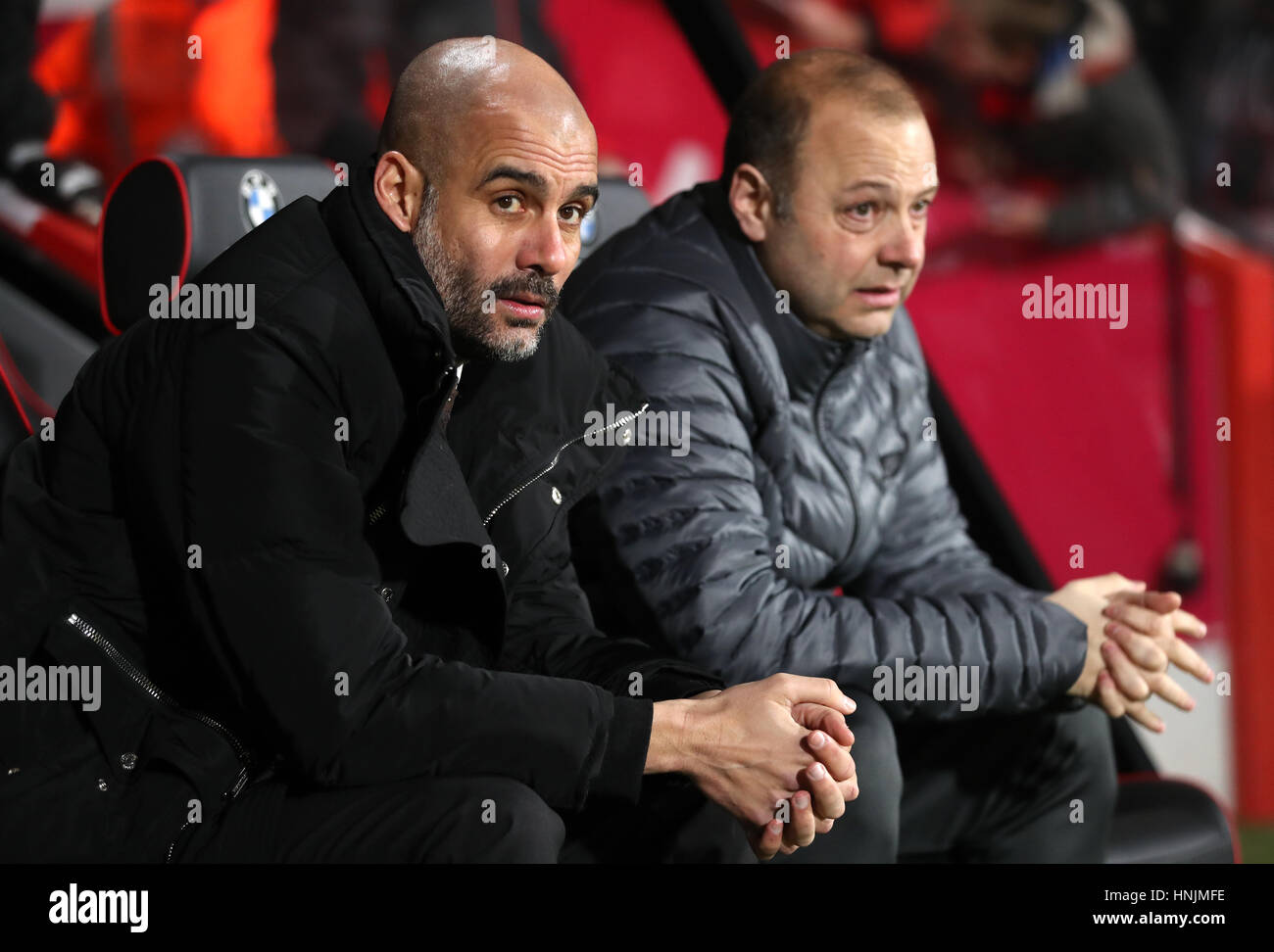 Manchester City manager Pep Guardiola with head of coaching Rodolfo ...