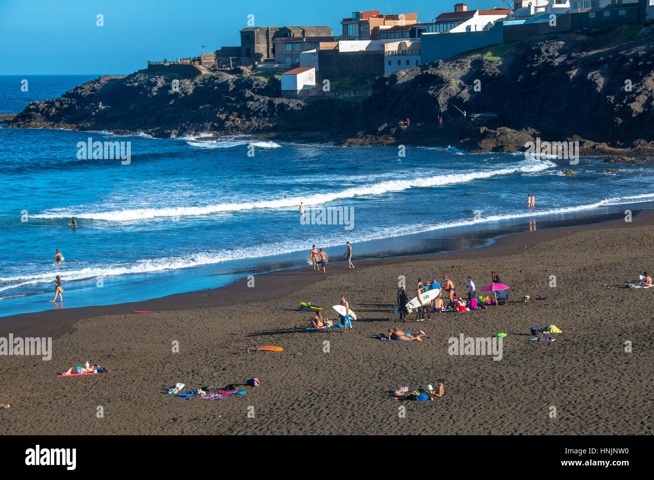 volcanic black sand beach at playa del hombre gran canaria spain Stock ...