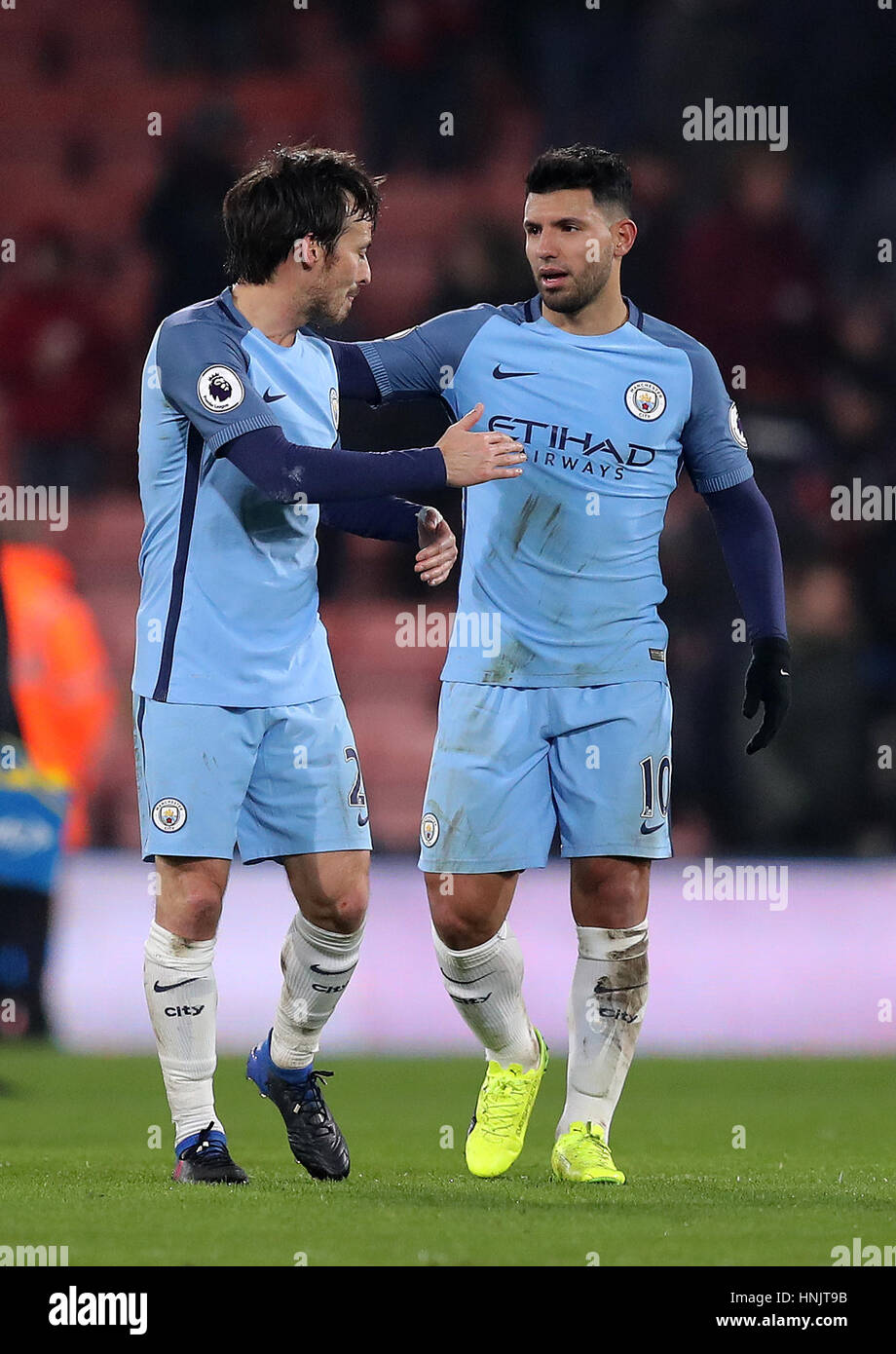 Manchester City's Sergio Aguero and David Silva (left) after the Premier League match at the ...