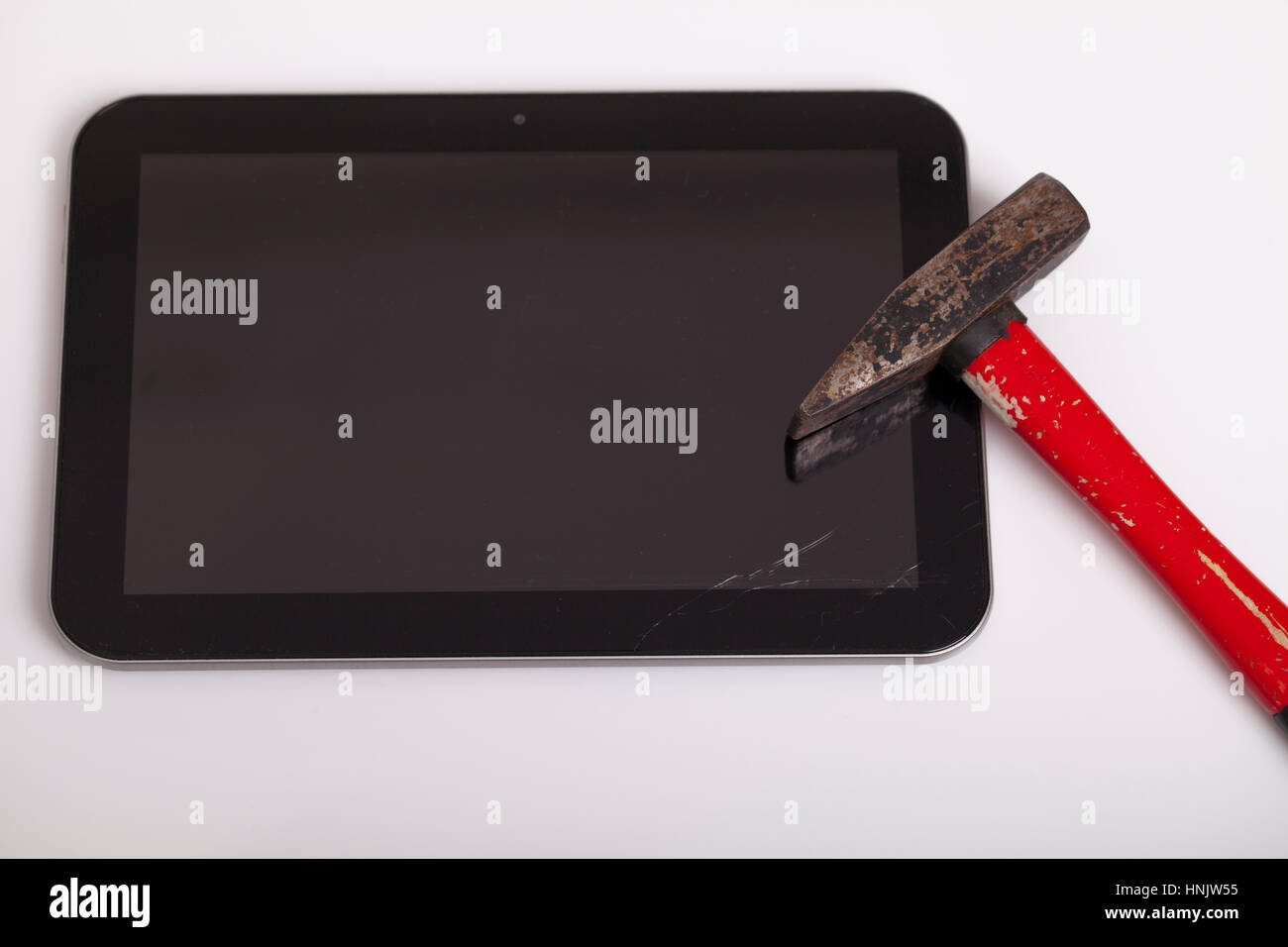 Broken tablet on the table, Selective focus and small depth of field ...