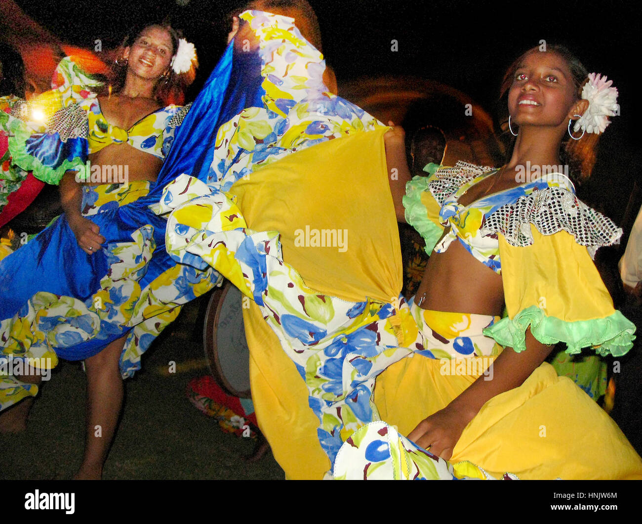 Sega dancer during the International Festival Creole, colorful dresses ...