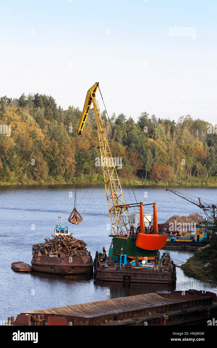 small river port in the territory of which the timber blank. Photo ...