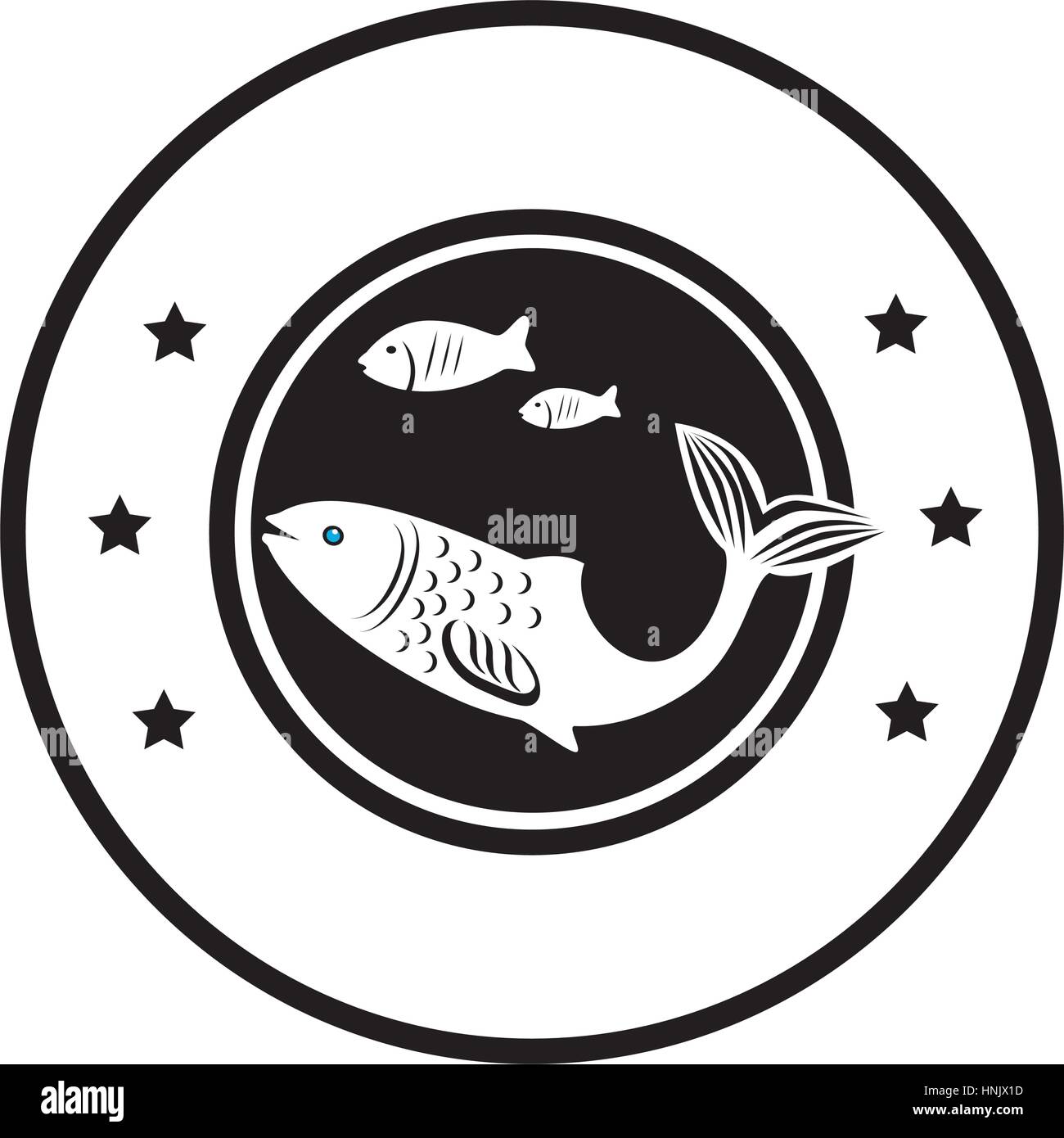 circular border with silhouette fish animal design vector illustration ...