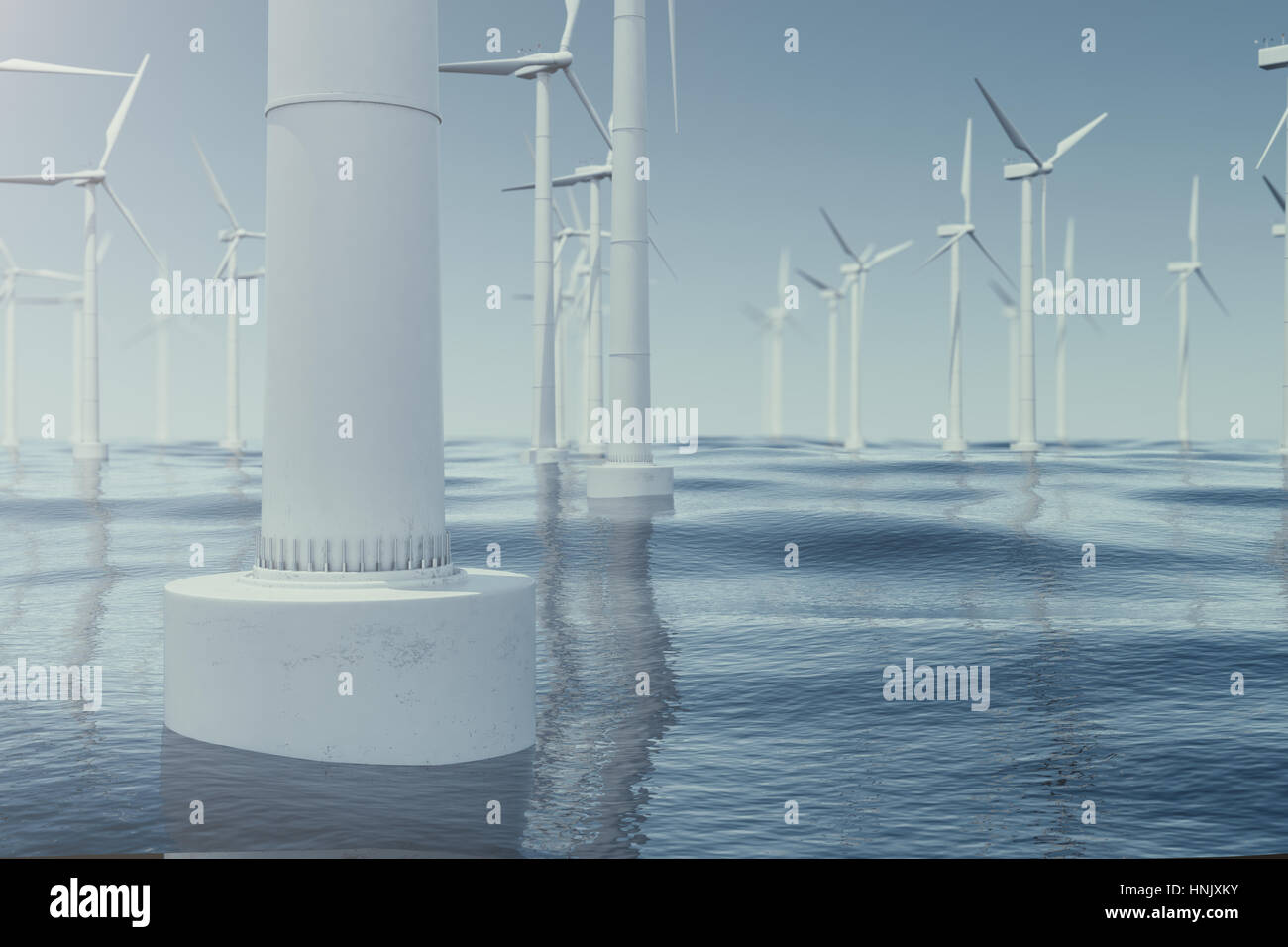 Offshore wind turbine farm in the sea, ocean. Clean energy, wind energy ...
