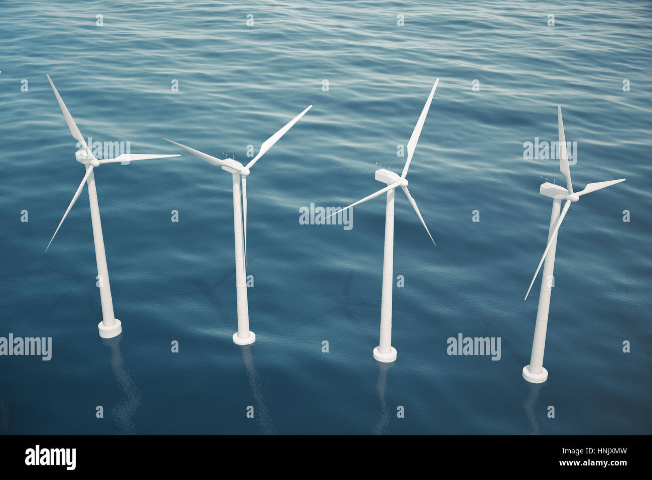 Offshore aerial view of wind turbines in the sea. Clean energy ...