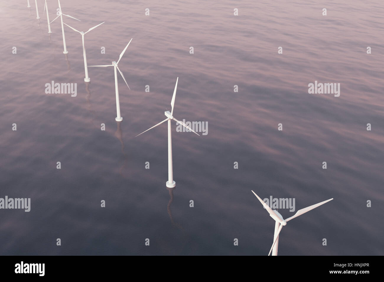 Offshore aerial view of wind turbines in the sea. Clean energy ...