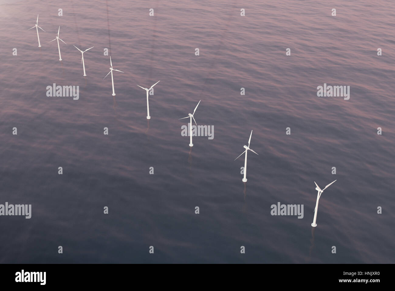 Offshore aerial view of wind turbines in the sea. Clean energy ...