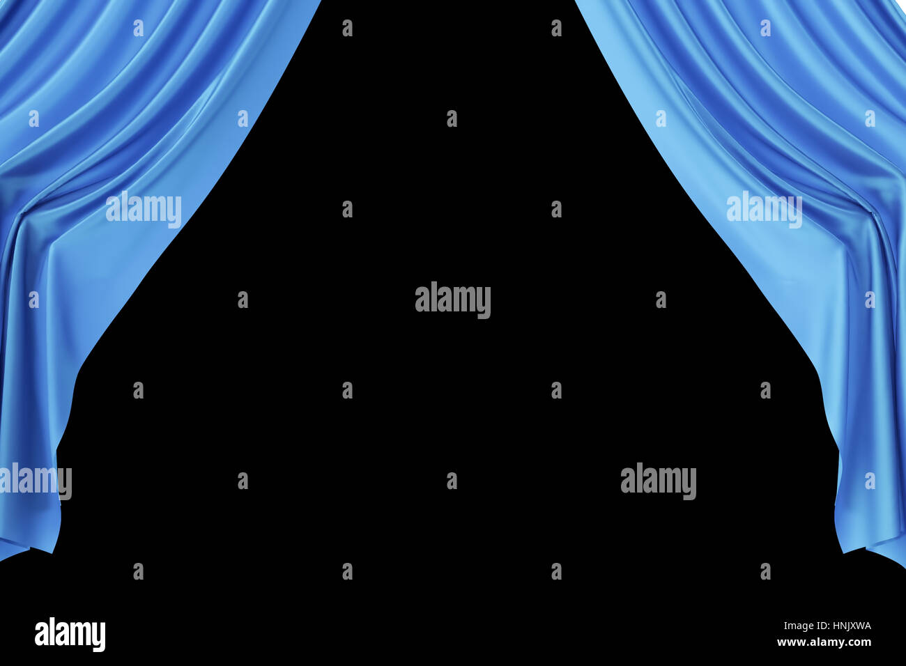 Open blue silk curtains for theater and cinema with a black background ...