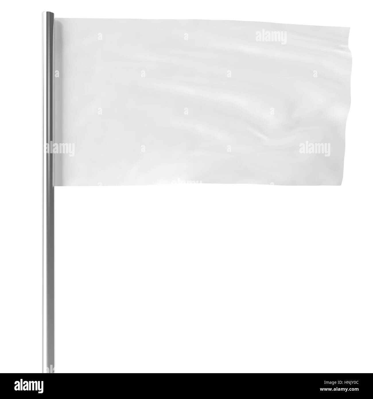 White on flagpole flying in the wind empty mock-up flag isolated, 3d ...