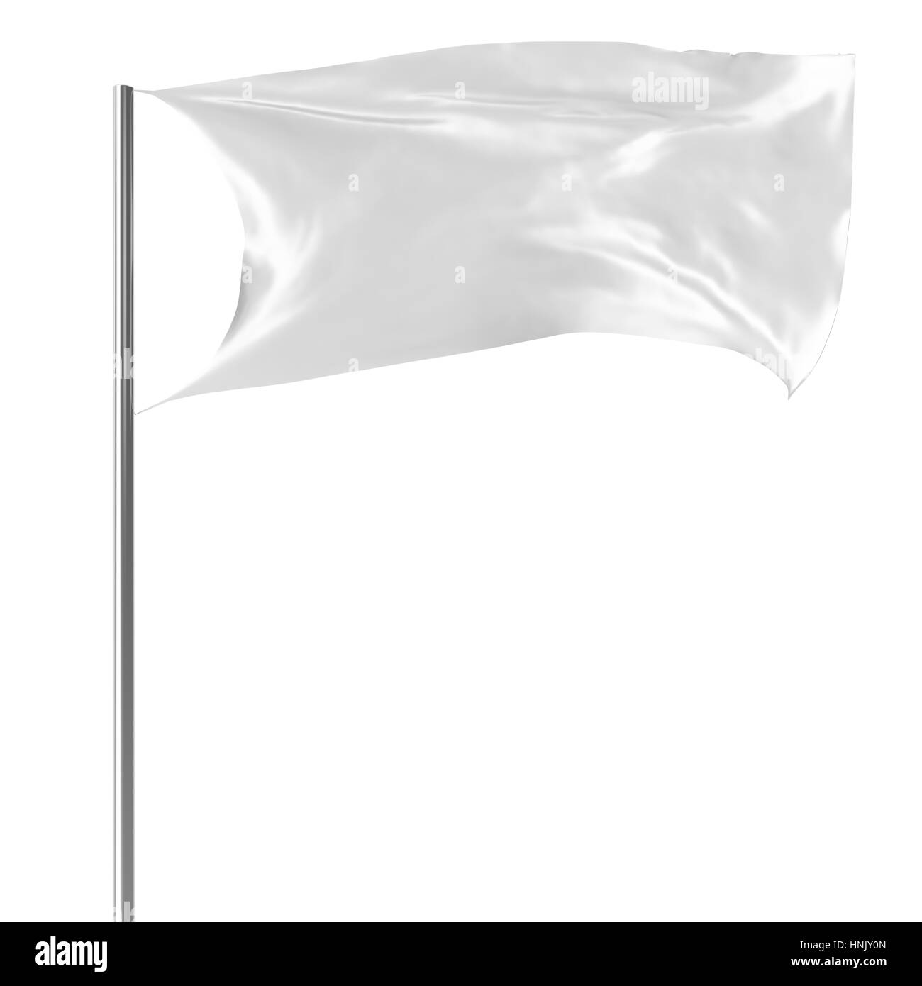 White flag on flagpole flying in the wind empty mock-up, flag isolated ...