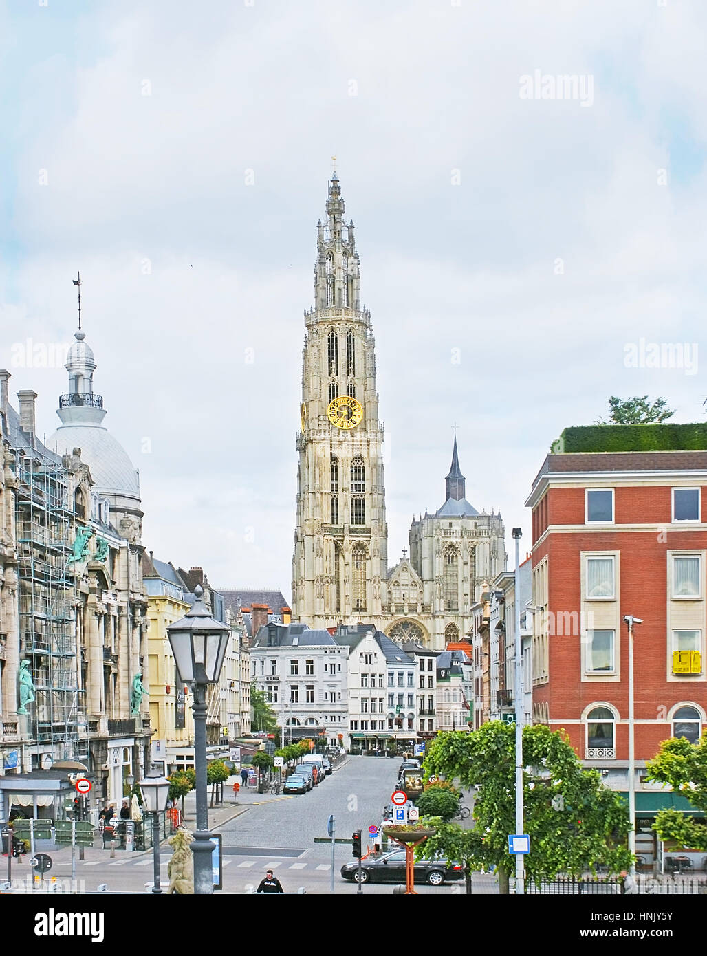 ANTWERP, BELGIUM - MAY 26, 2011: The medieval Suikerrui street, leading ...