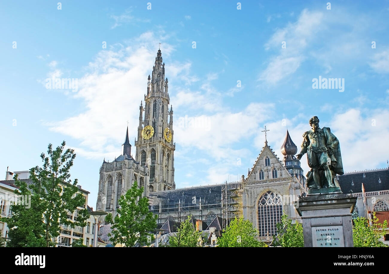 The monument to Peter Paul Rubens, the most famous Antwerp's painter ...