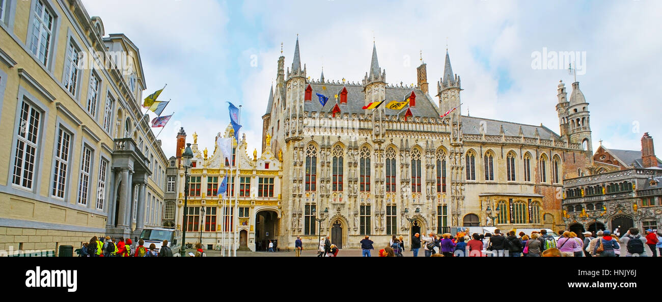 BRUGES, BELGIUM - MAY 26, 2011: Panorama of main landmarks at the ...