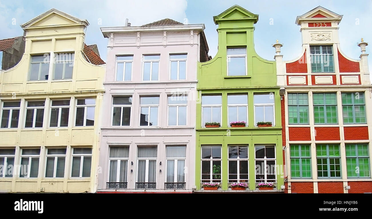 The narrow colorful facades of the old mansions in Patershol ...