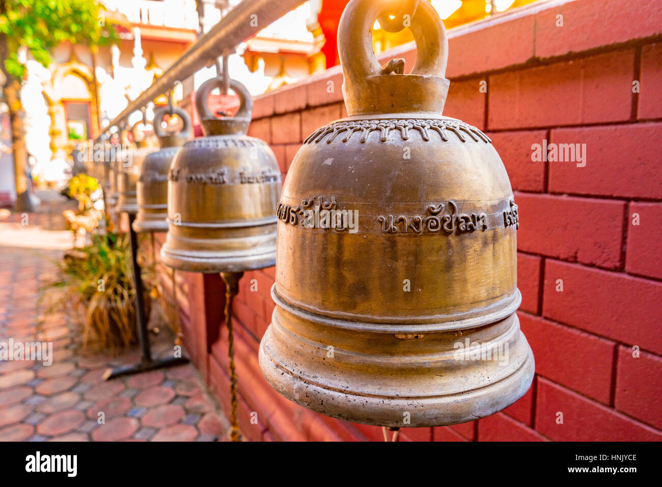 Ritual bells in a Buddhist temple in Chiang Mai, Thailand Stock Photo ...