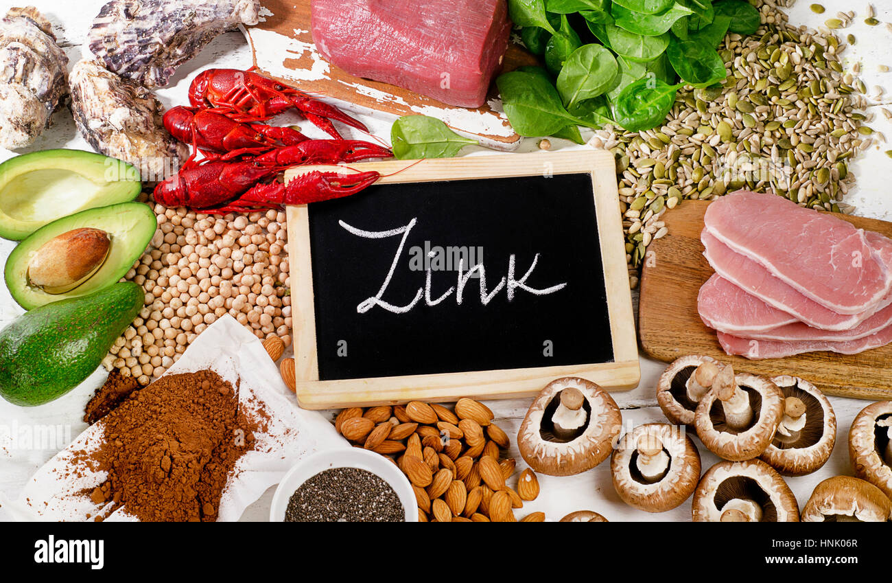 Foods Highest in Zink. Healthy diet eating. Top view Stock Photo - Alamy