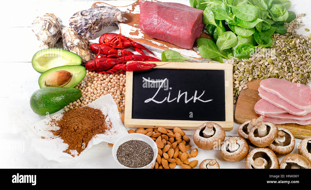 Foods Highest in Zink. Top view Stock Photo - Alamy