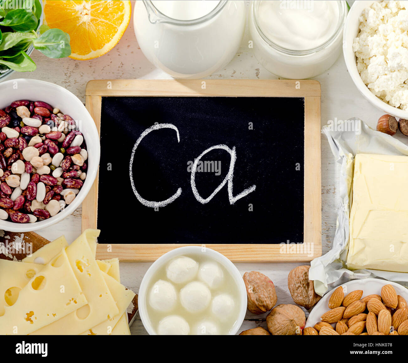 Group of products rich in calcium. Healthy eating. Top view Stock Photo ...