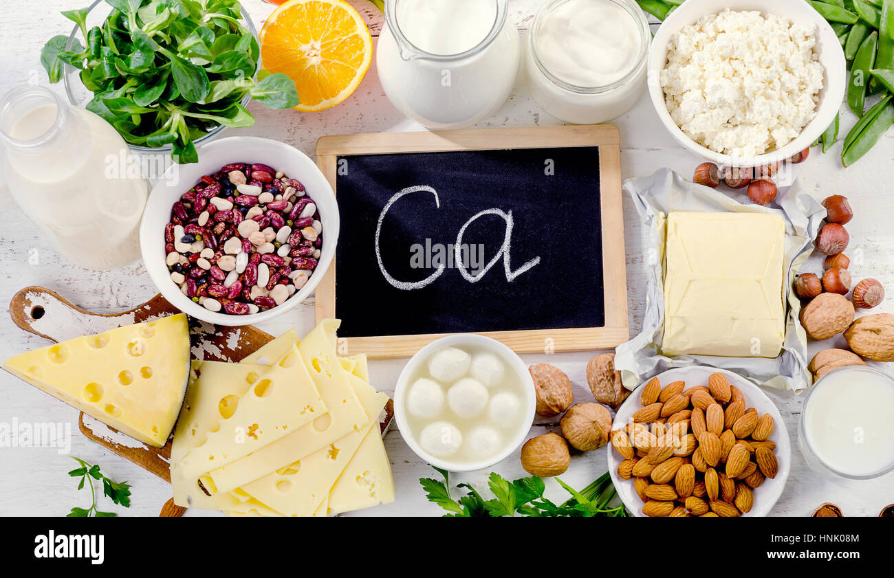 Group of products rich in calcium. Healthy diet eating. Top view Stock ...