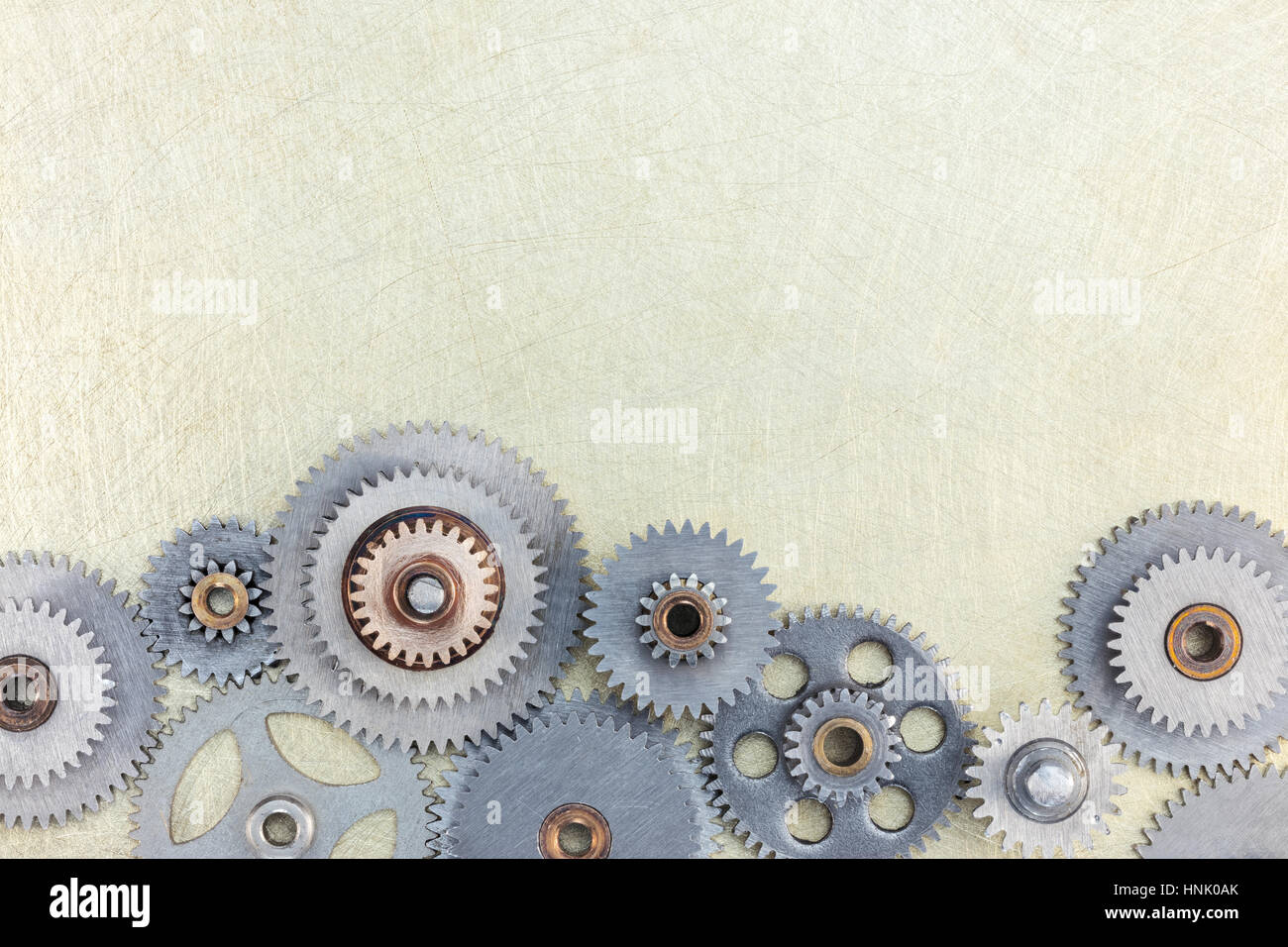set of various metal industrial cogwheels, top view Stock Photo - Alamy