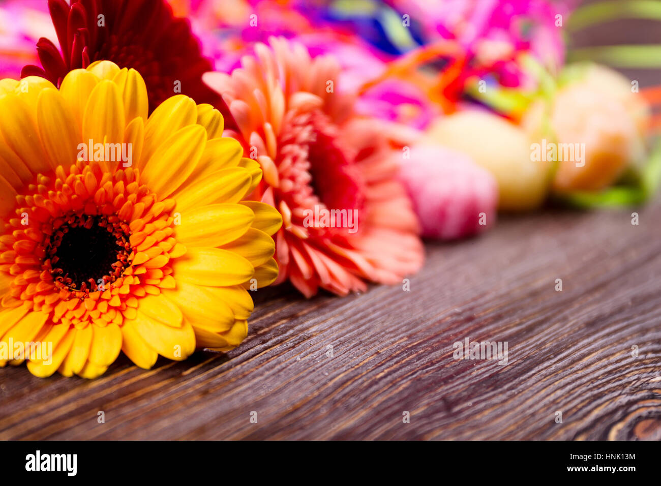 Flowers and colorful streamer Stock Photo - Alamy