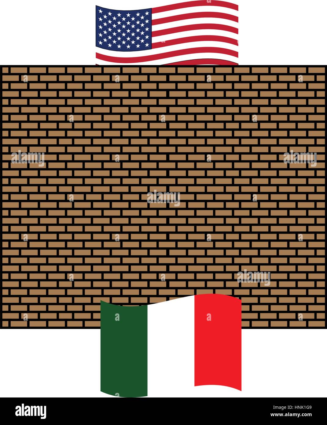 Symbolic wall between U.S.A. and Mexico, concept illustration design ...