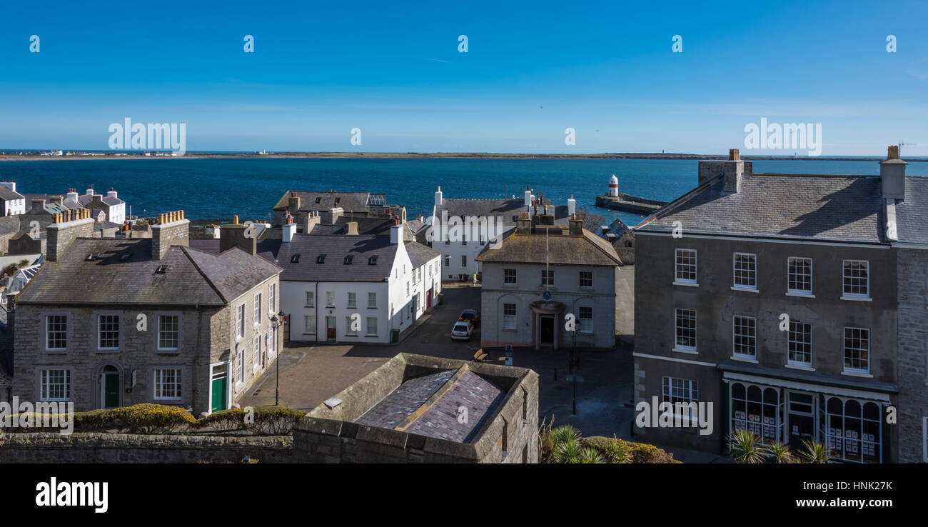 Castletown bay & the Old House of Keys, viewed from Castle Rushen Stock ...