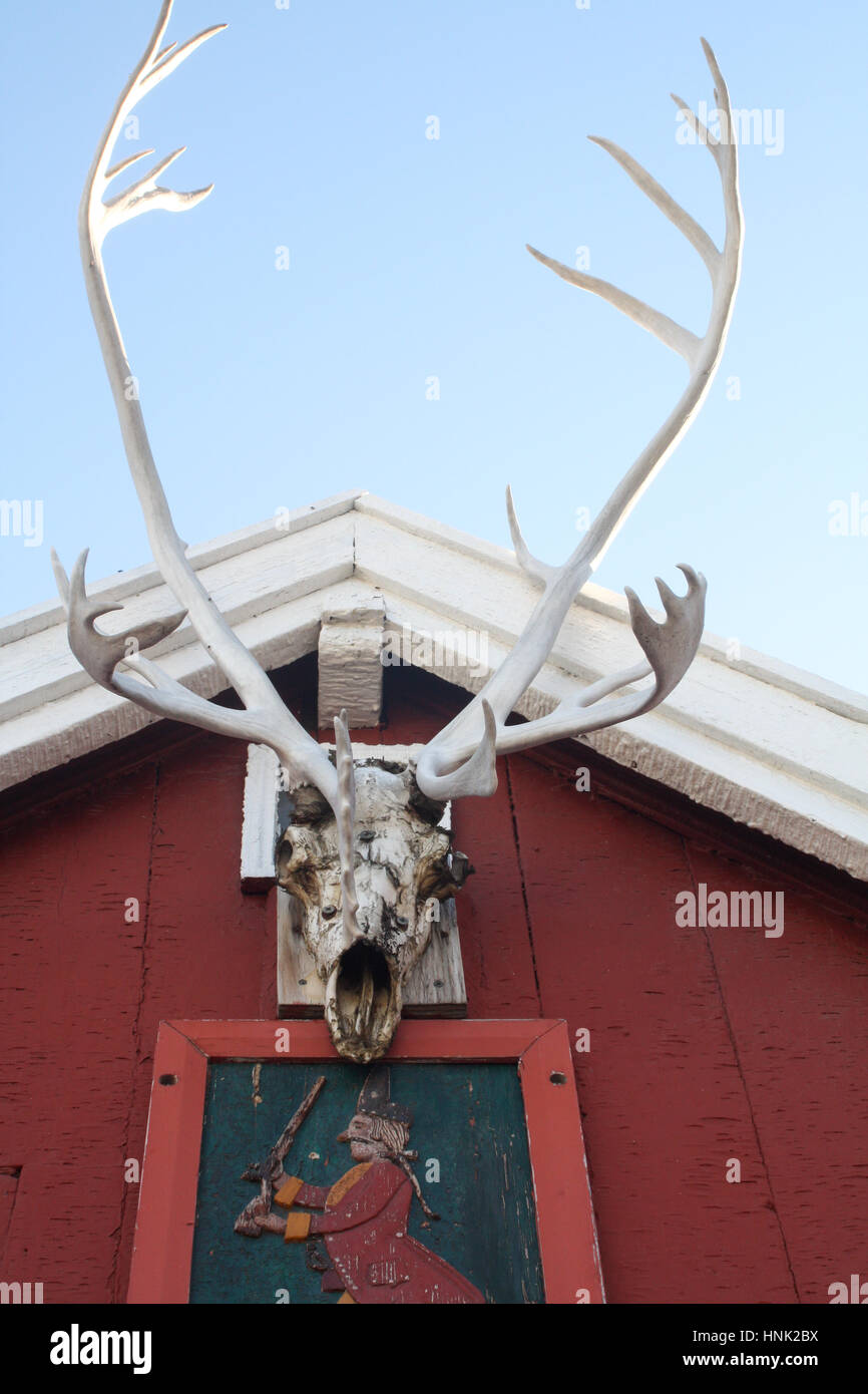 Reindeer antlers on a building - Qasigiannguit - formerly Christianshab ...