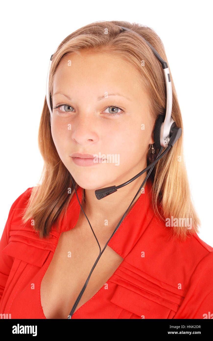 Beautiful customer service operator student girl with headset, isolated ...