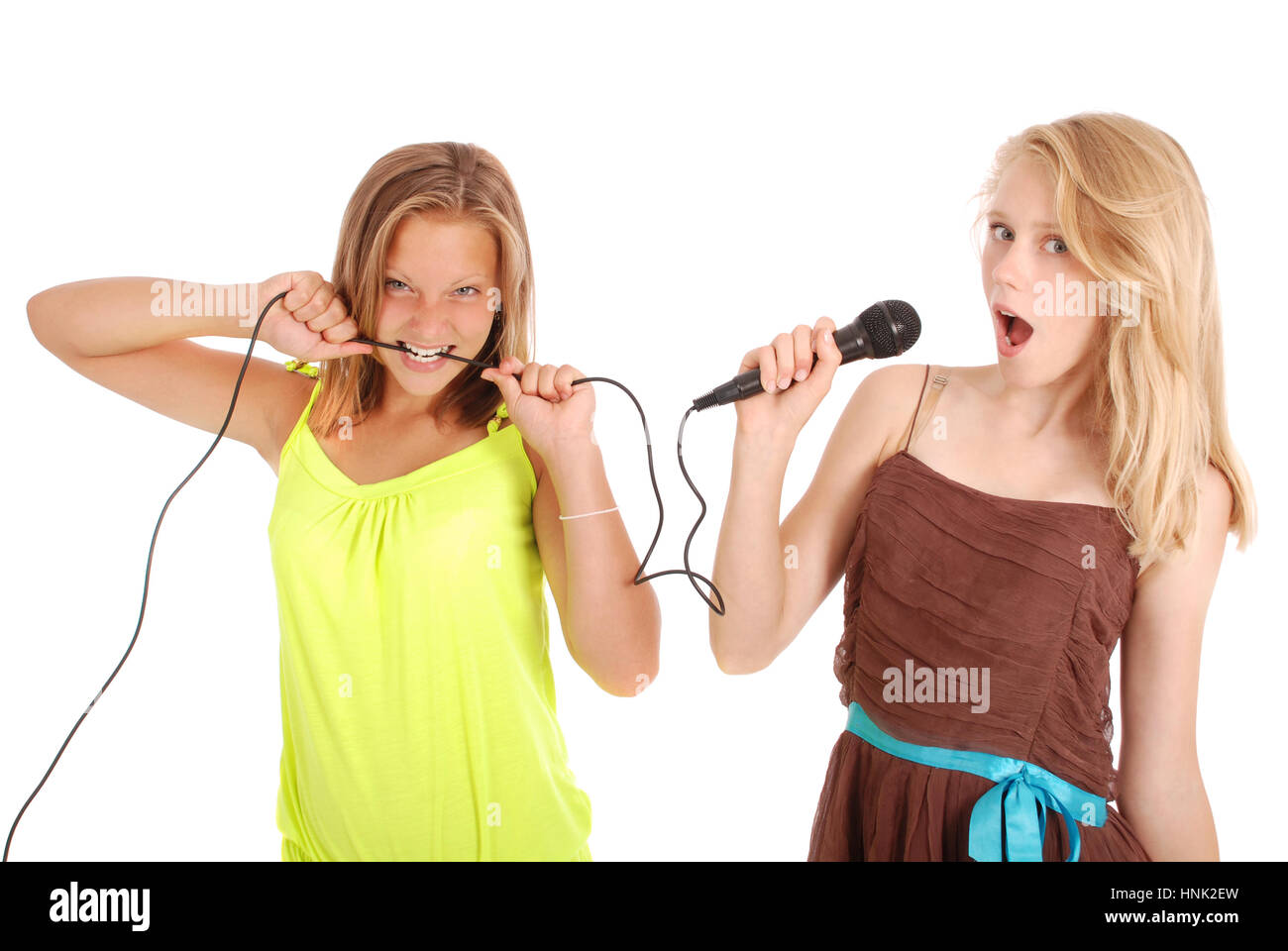 Young beautiful teenage girl conducts interviews with the singer ...