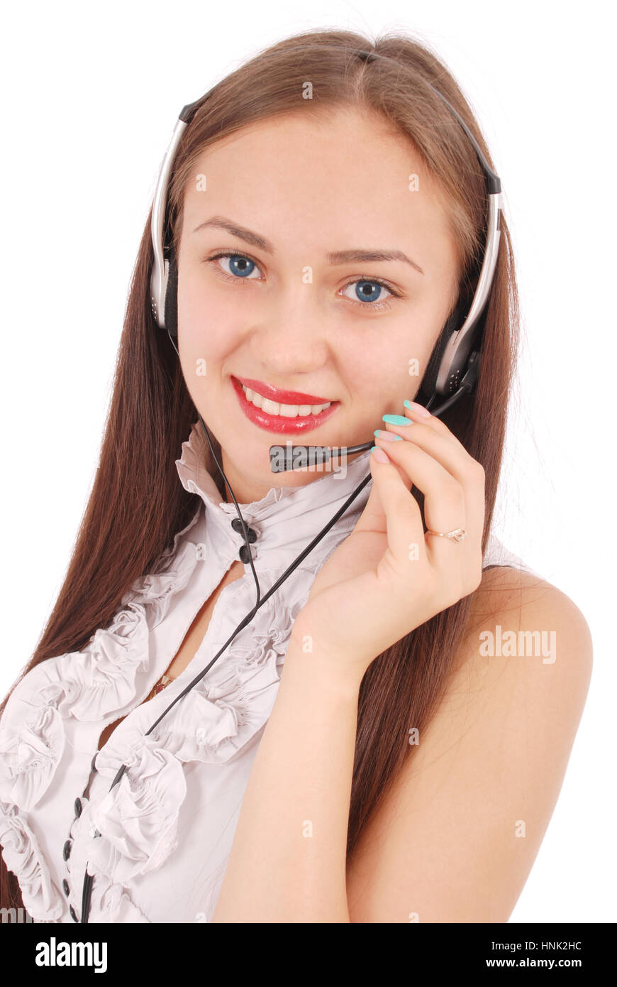 Beautiful customer service operator student girl with headset, isolated ...