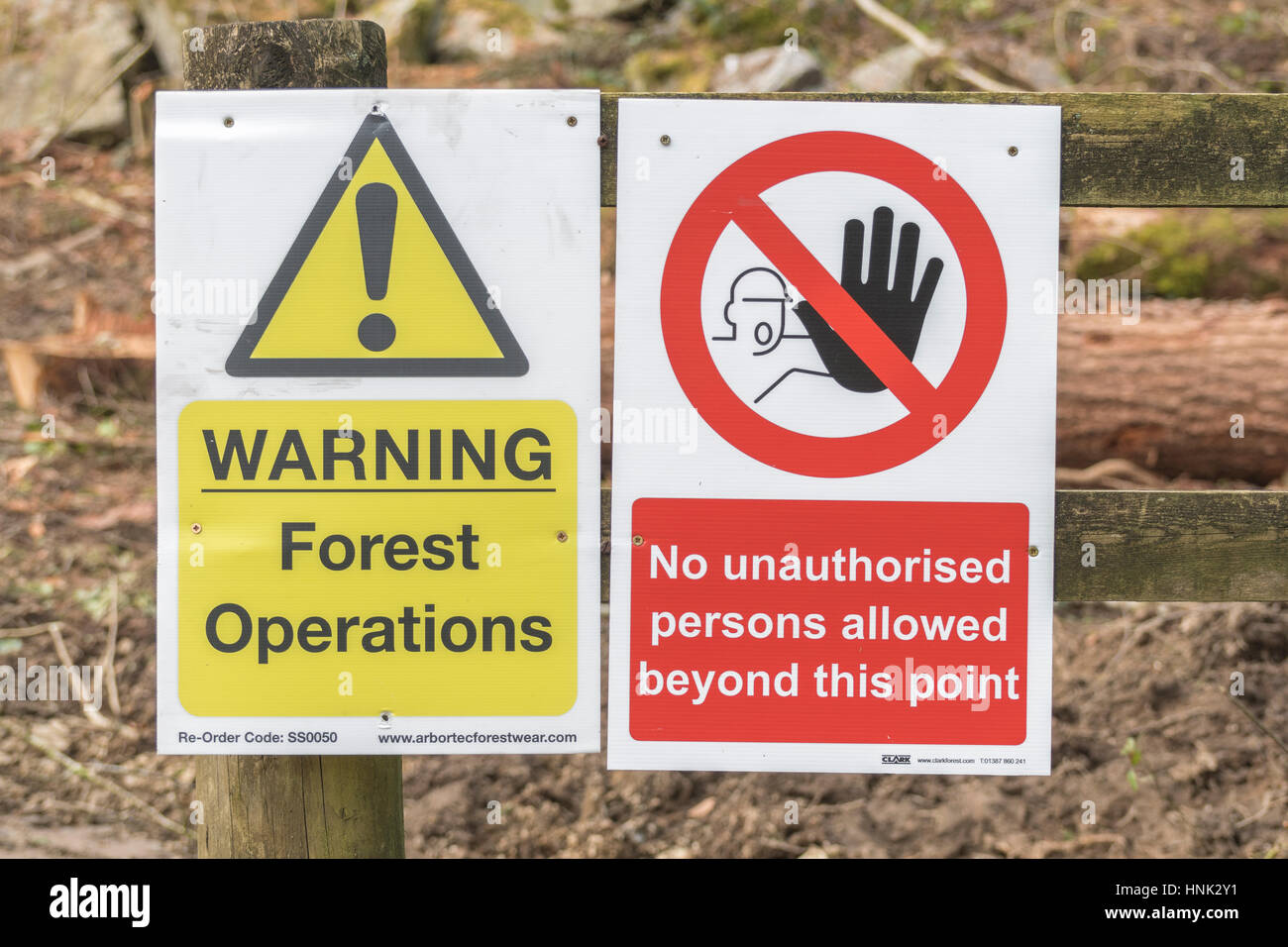 Forestry operations health and safety/ danger warning sign Stock Photo ...