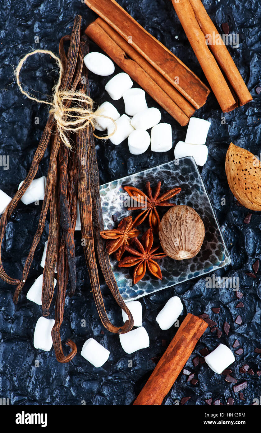 aroma spice on a table, kitchen background Stock Photo - Alamy