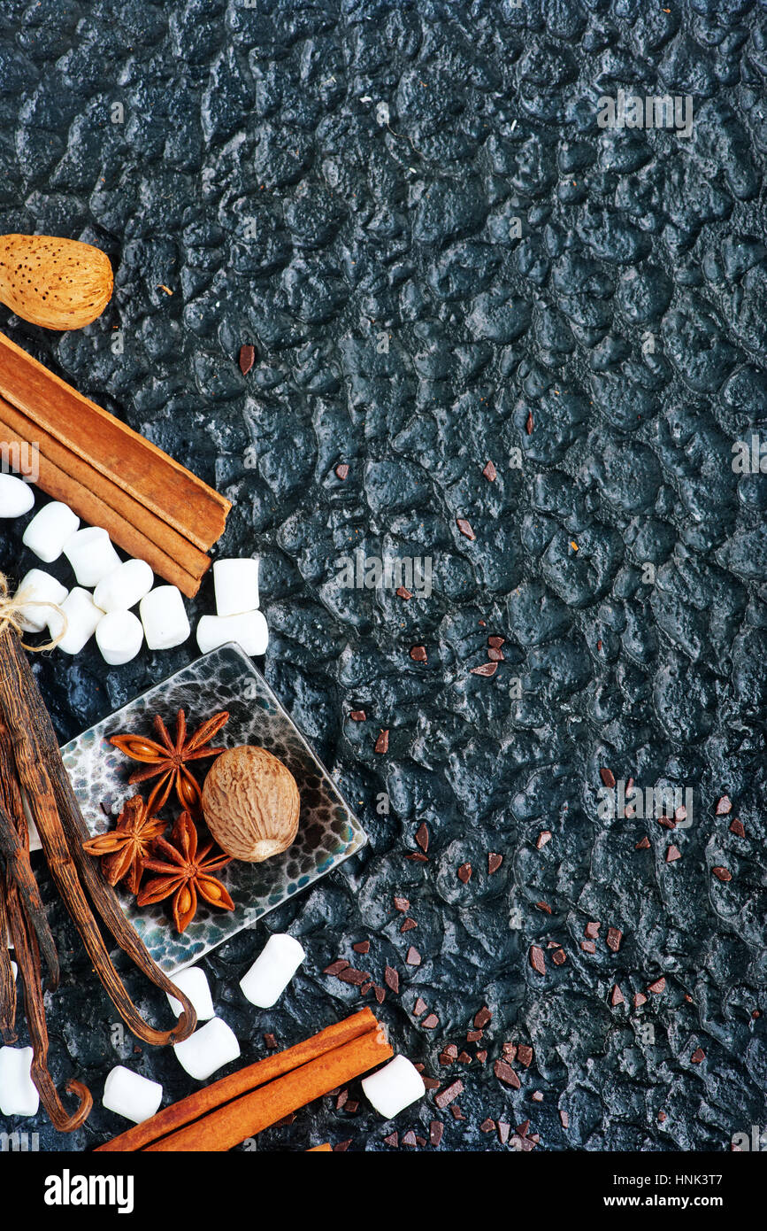 aroma spice on a table, kitchen background Stock Photo - Alamy