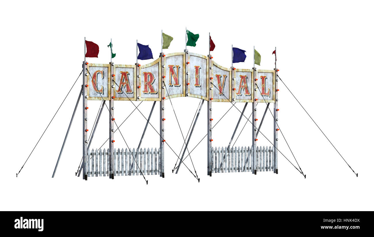 3D rendering of a vintage carnival entrance sign isolated on white ...