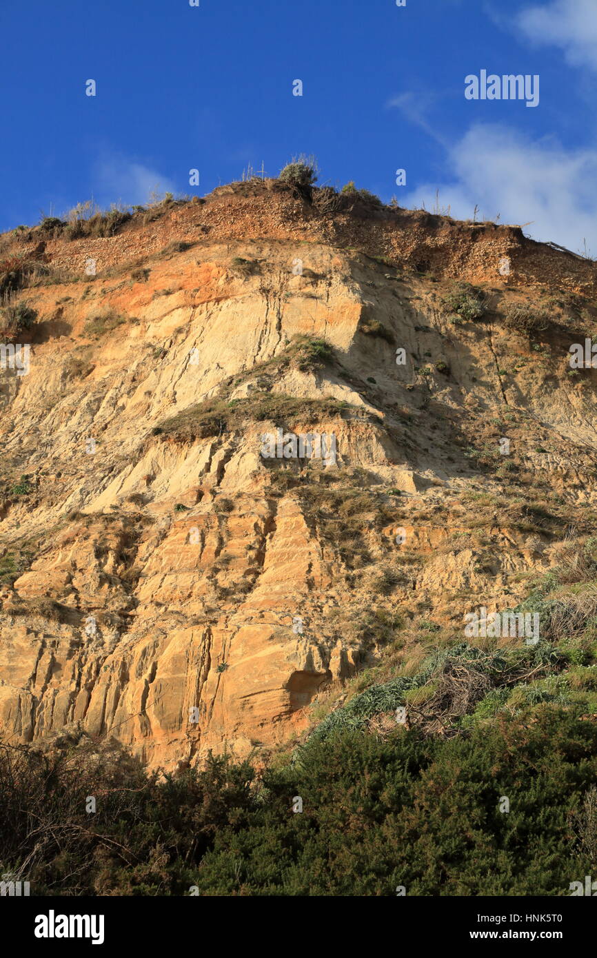 Sandstone cliff face seafront overlooking Branksome / Poole beach in ...