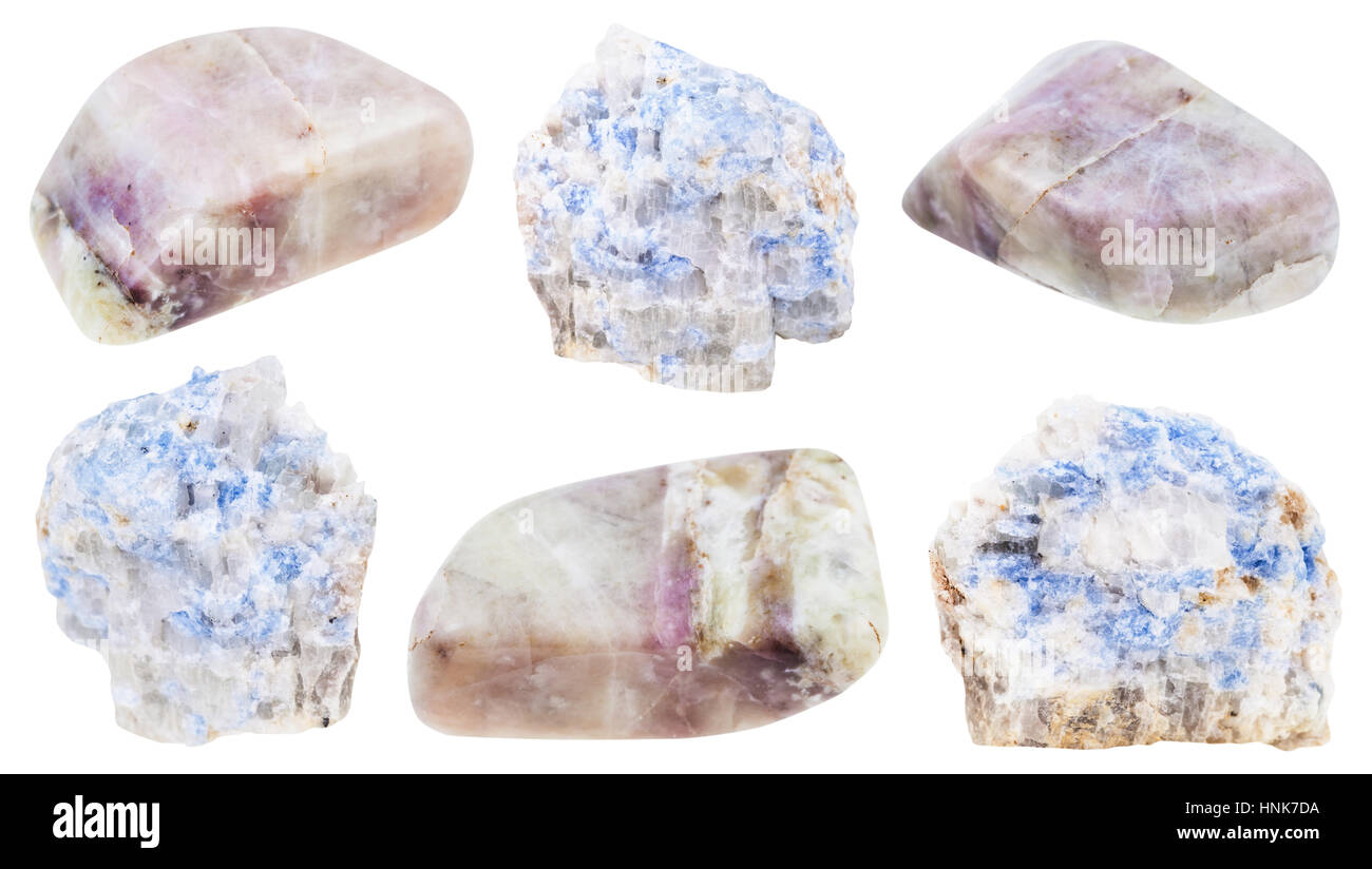 collection of various cancrinite stones isolated on white background ...