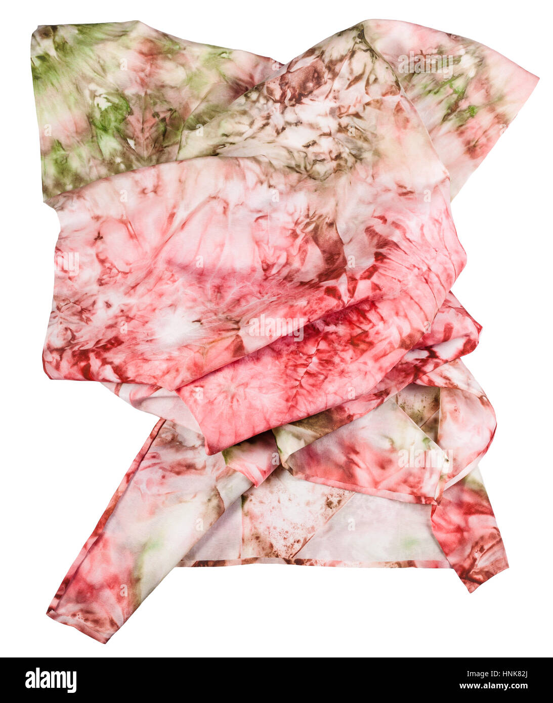 wrinkled silk scarf with abstract pink and green ornament hand painted ...