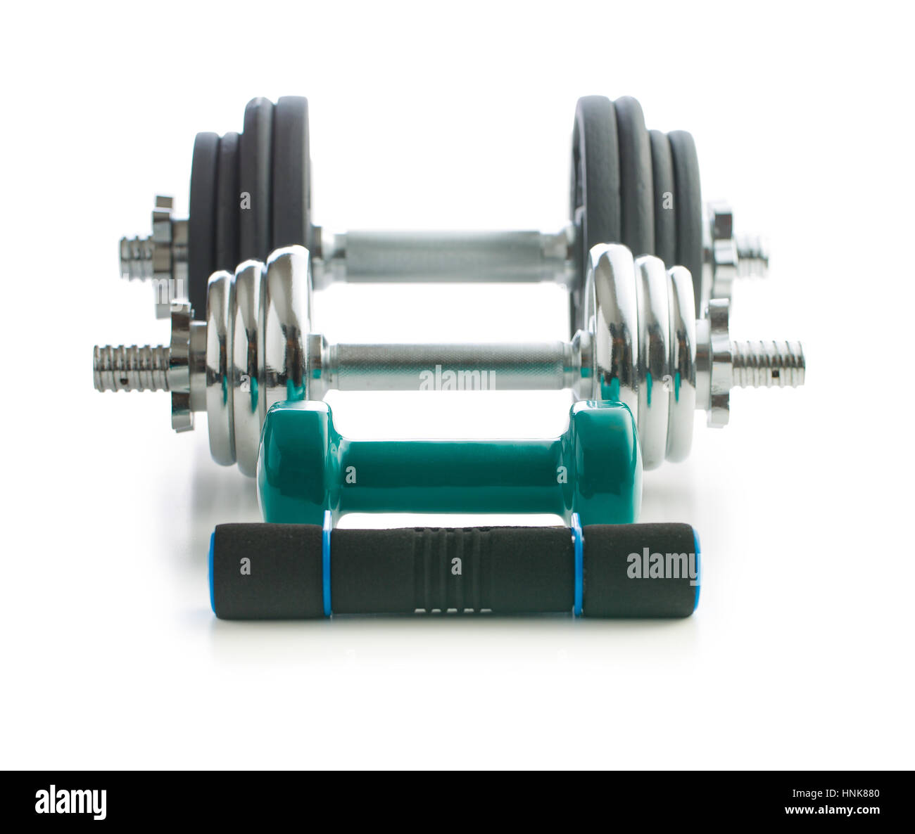 The various dumbbells isolated on white background Stock Photo - Alamy