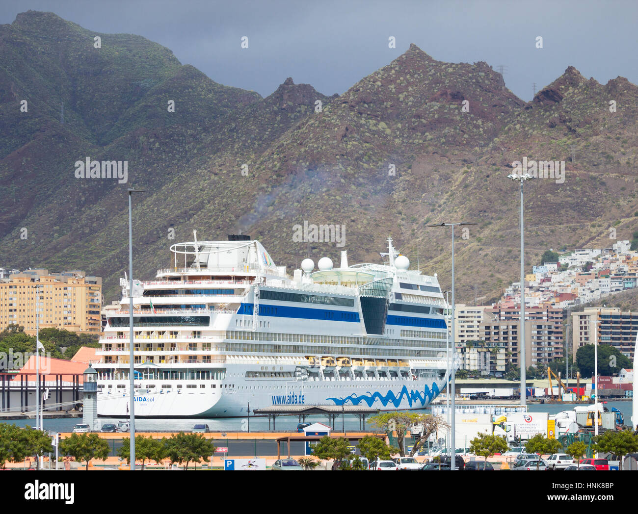 Aida cruise ship in Santa Cruz port on Tenerife, Canary Islands, Spain ...