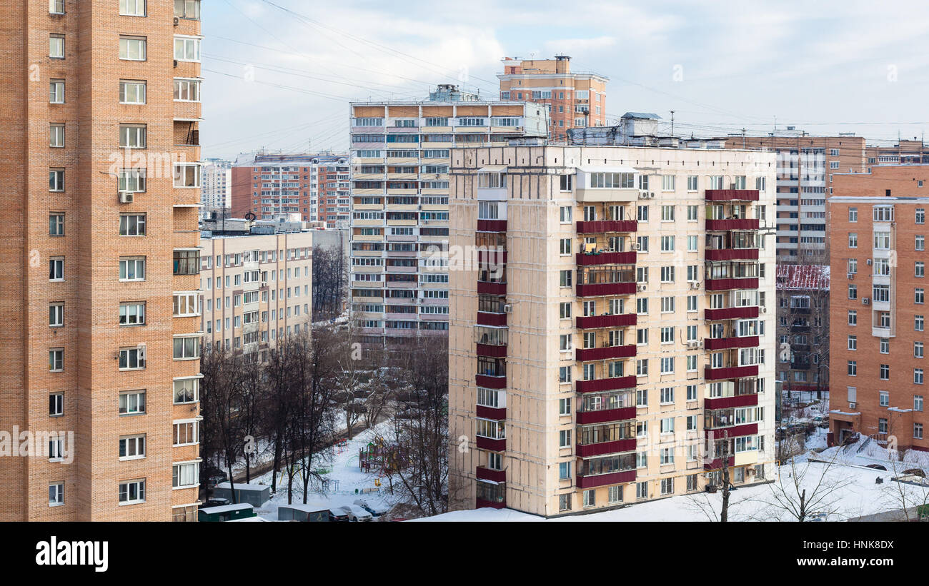 apartment buildings in residential district in Moscow city in winter ...