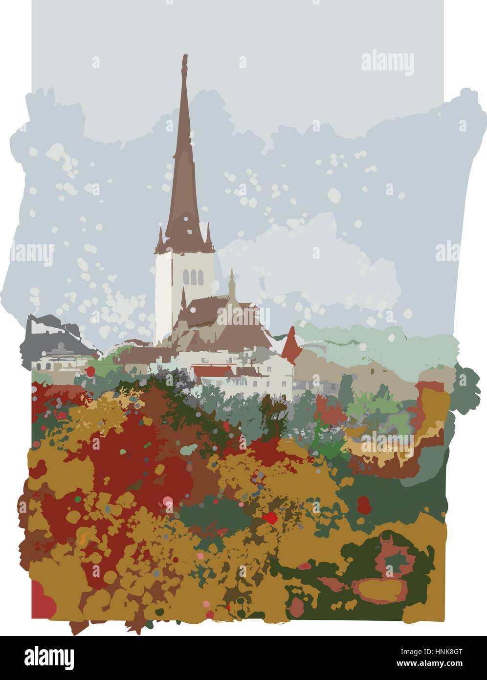 Medieval red tower church Stock Vector Images - Alamy