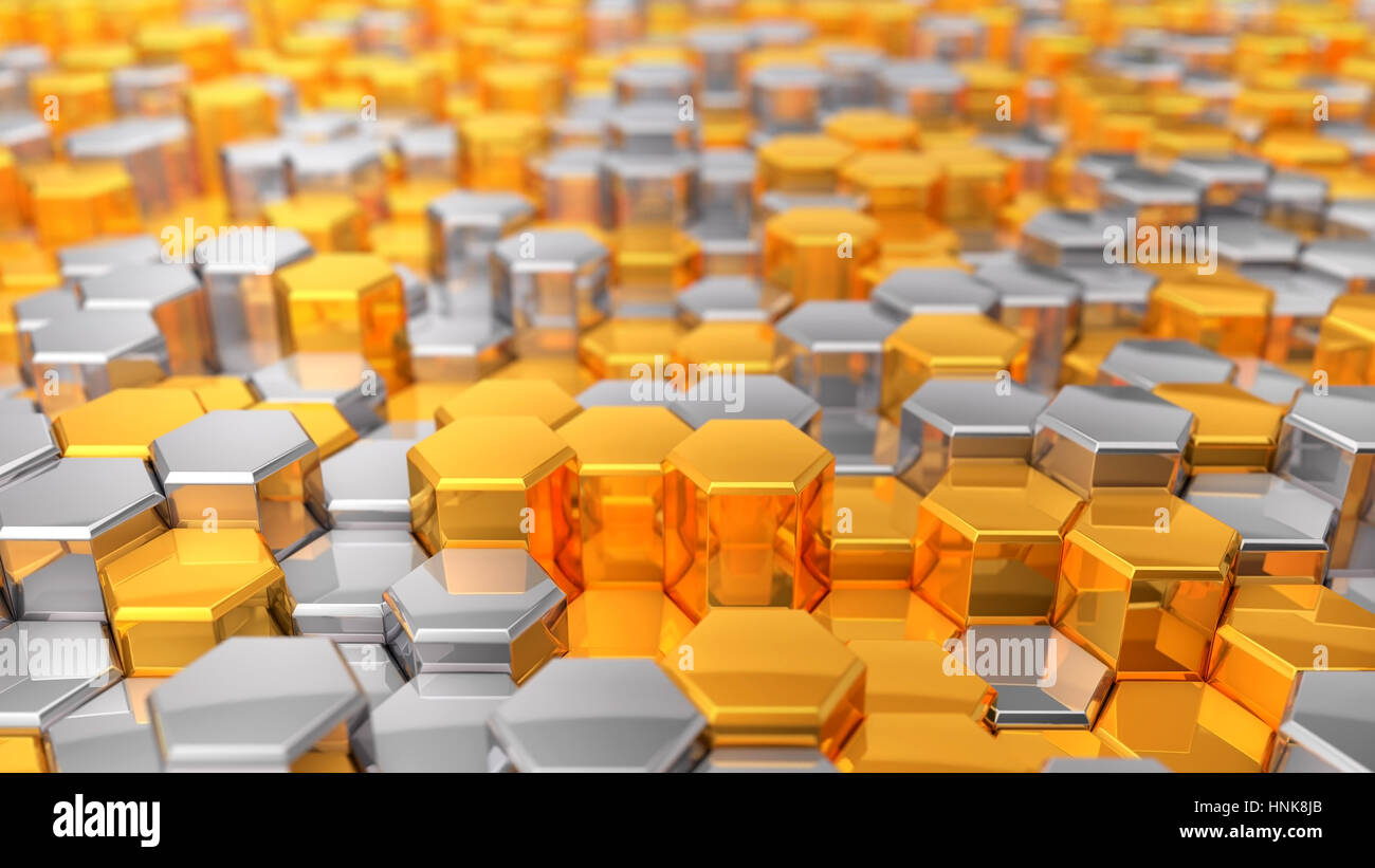 background with hexagon columns. 3d illustration with depth of field ...