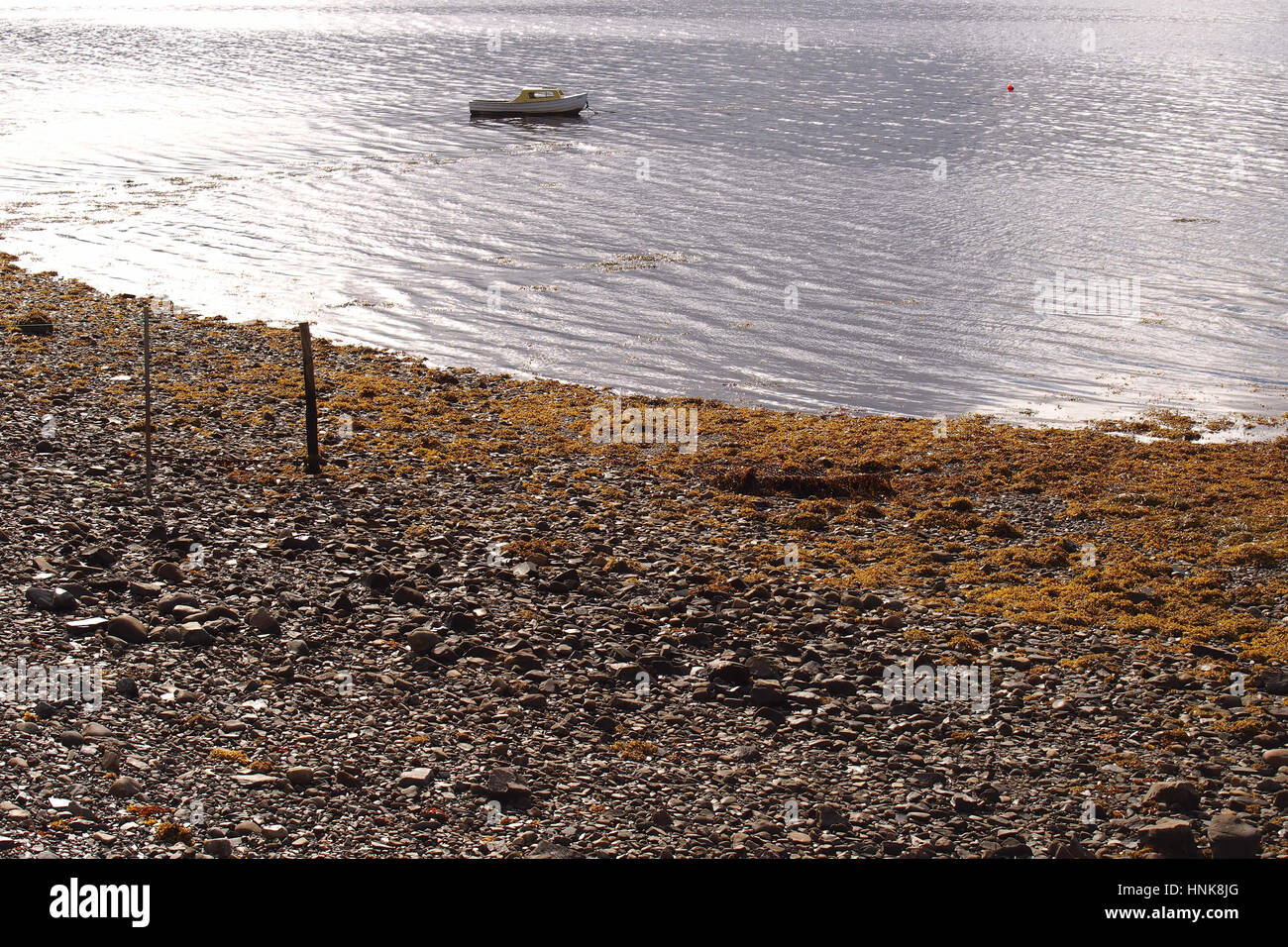 Tethered boat on sea loch Stock Photo - Alamy