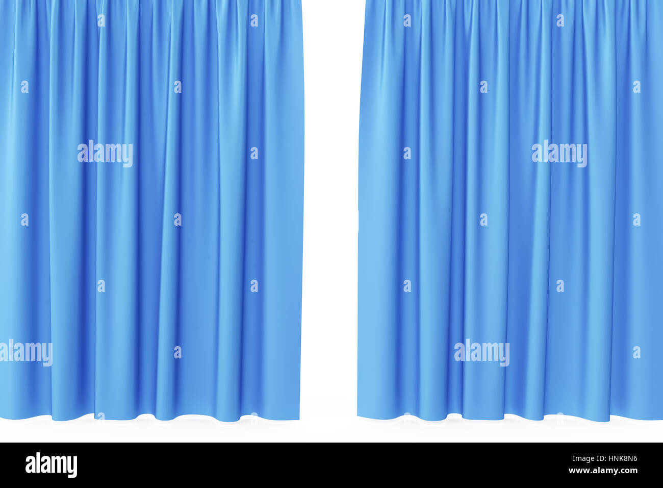 Open blue silk curtains for theater and cinema with a white background ...