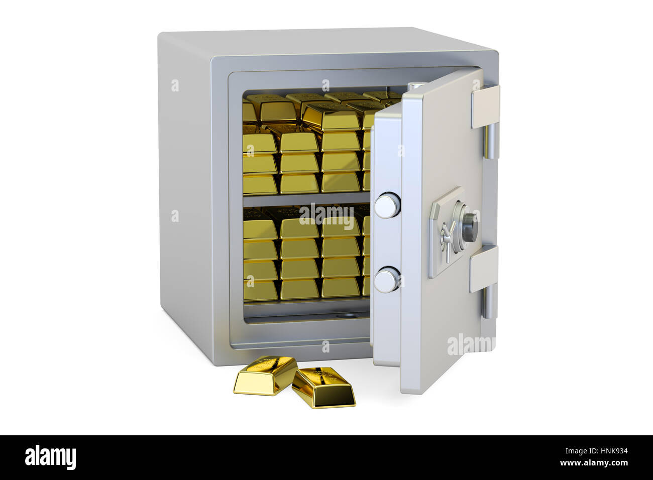 Safe Box With Golden Ingots, 3D rendering isolated on white background ...