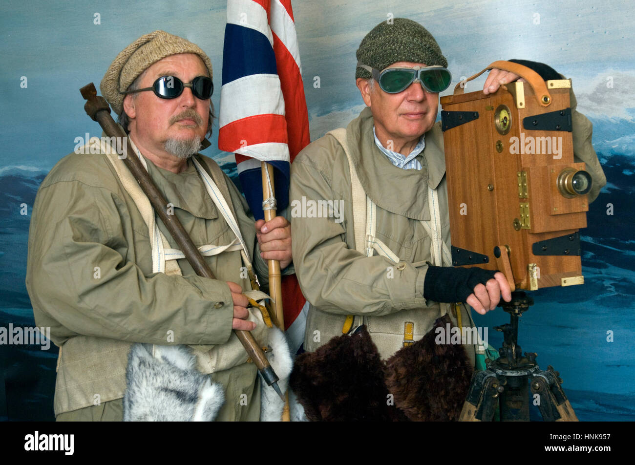 Polar explorer reenactors, Bob Leedham (beard) and Mick Parker, who ...