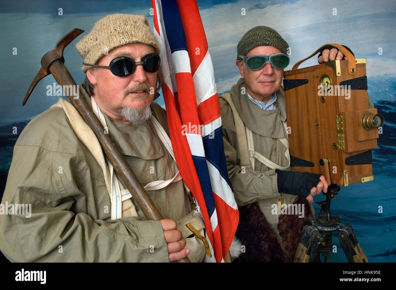 Polar explorer reenactors, Bob Leedham (beard) and Mick Parker, who ...