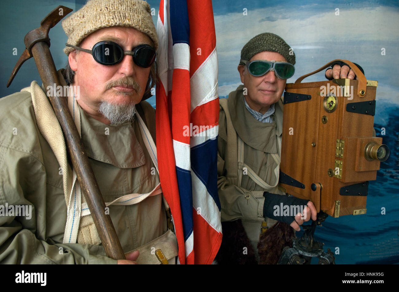 Polar explorer reenactors, Bob Leedham (beard) and Mick Parker, who ...