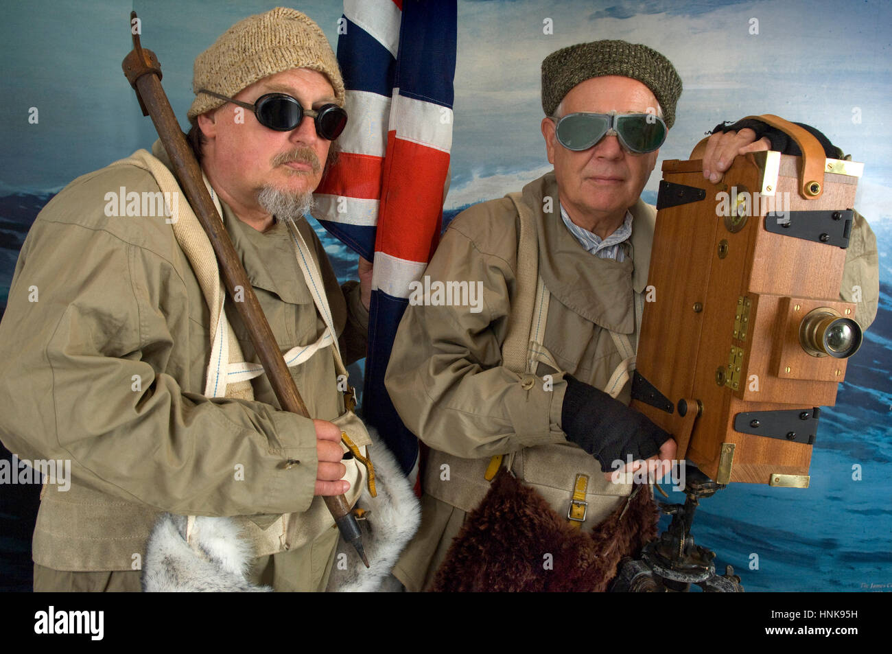 Polar explorer reenactors, Bob Leedham (beard) and Mick Parker, who ...